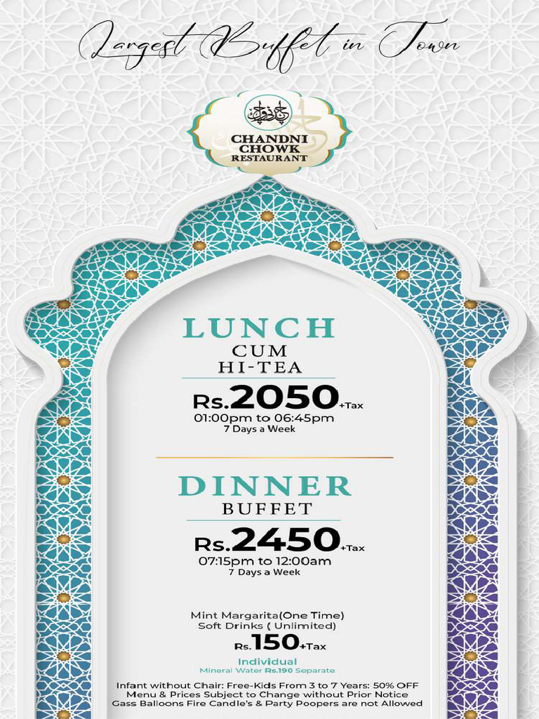Chandni Chowk Buffet Restaurant Menu-1 | PDF