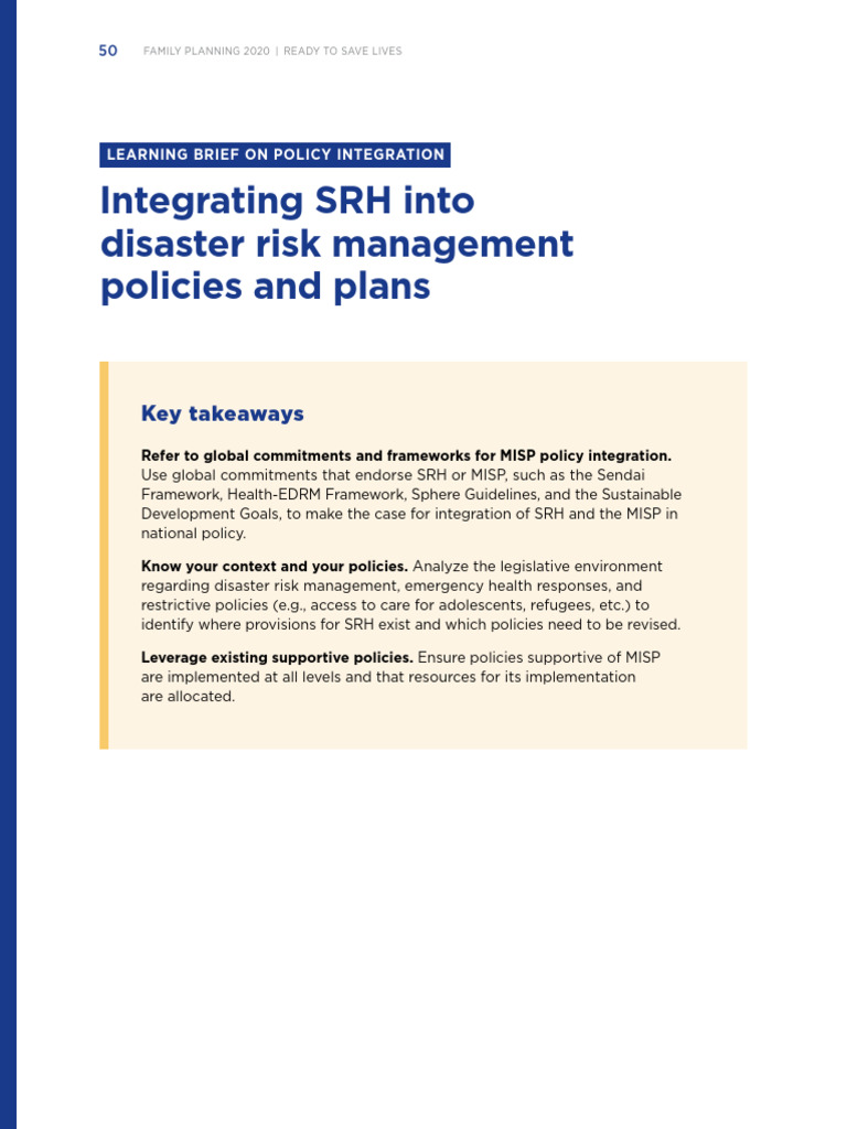 SRH Preparedness Toolkit Brief-Policy | PDF | Disaster Risk Reduction ...