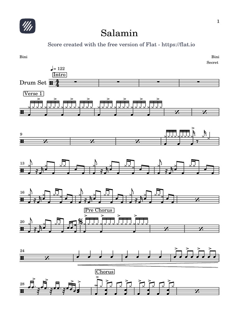 Salamin Personal Drum Sheet Music | PDF