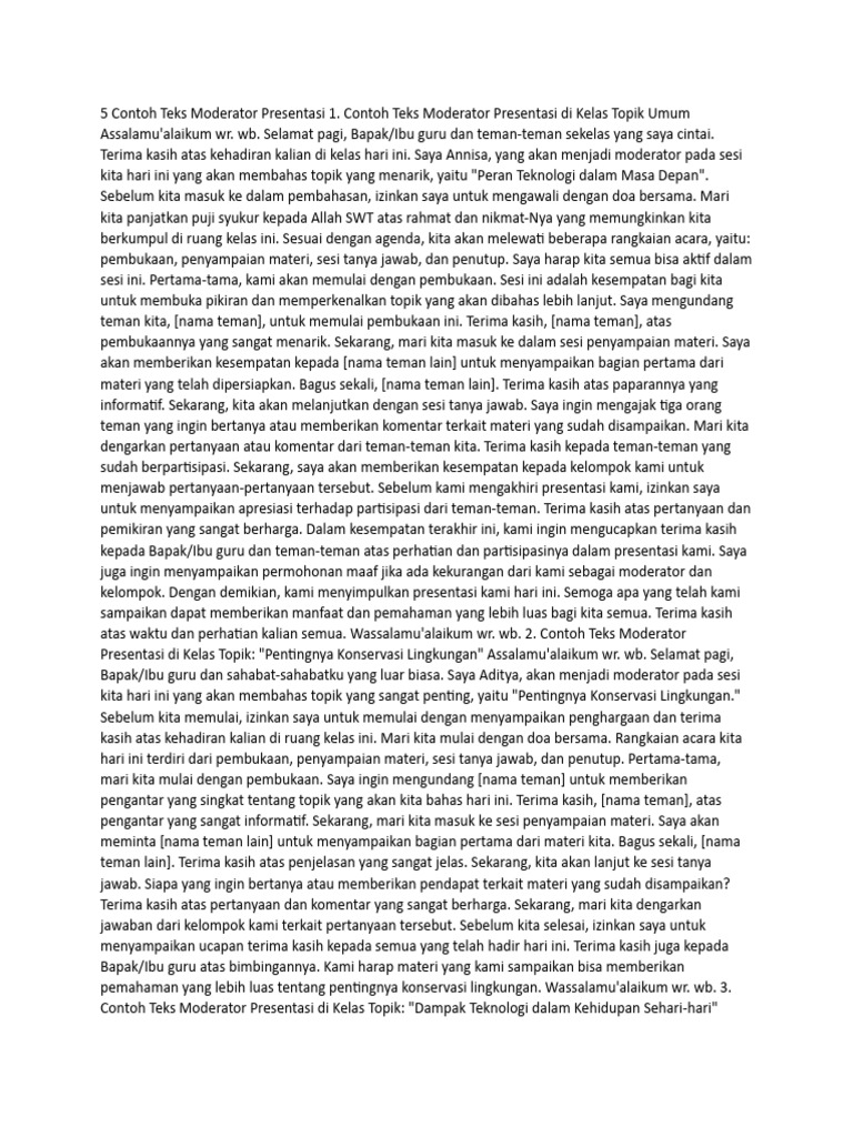 5 Contoh Teks Moderator Presentasi Yulok | PDF | Karier & Perkembangan ...