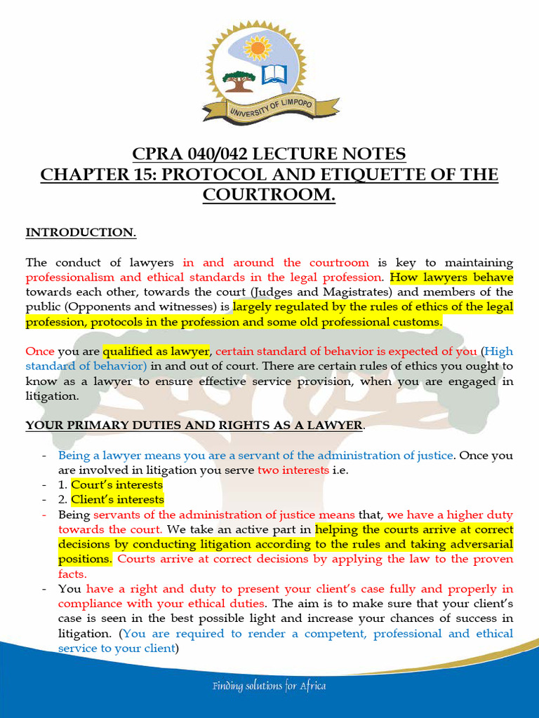 Lecture Notes Chapter 15 Protocol and Etiquette of The Courtroom PDF ...