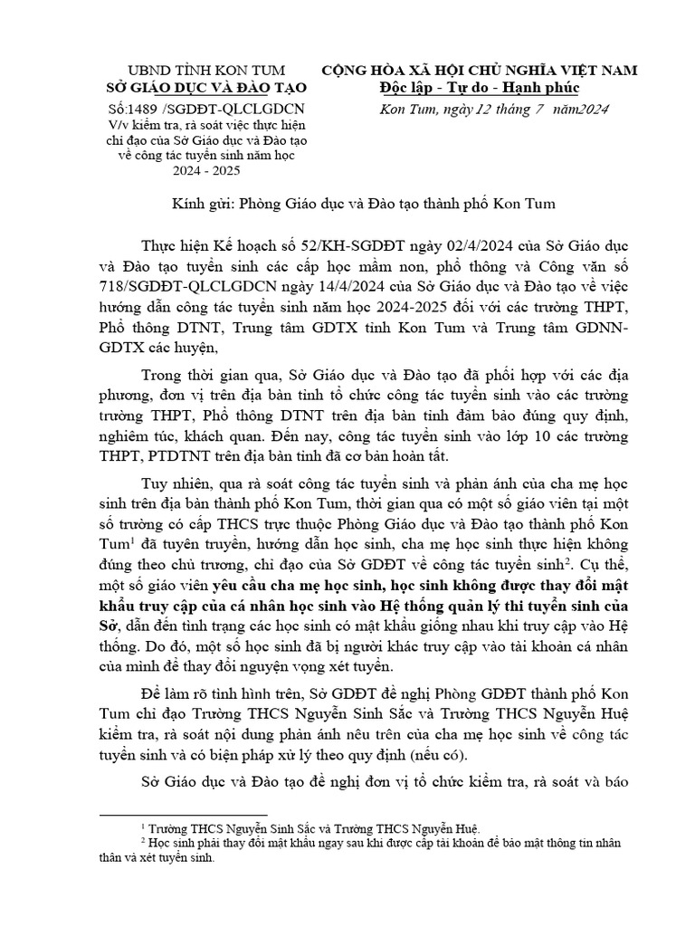 Ra Soat Cong Tac Tuyen Sinh | PDF