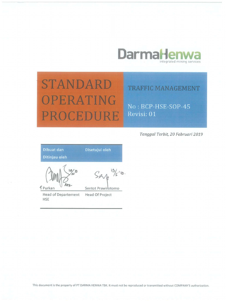 BCP HSE SOP 45 R01 Traffic Management | PDF