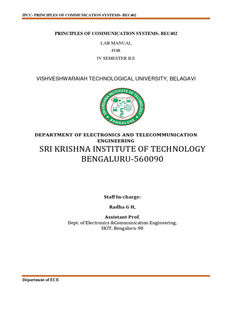 Lab Manual Ipcc Bec402 Principles of Communication Systems 22 05 | PDF ...