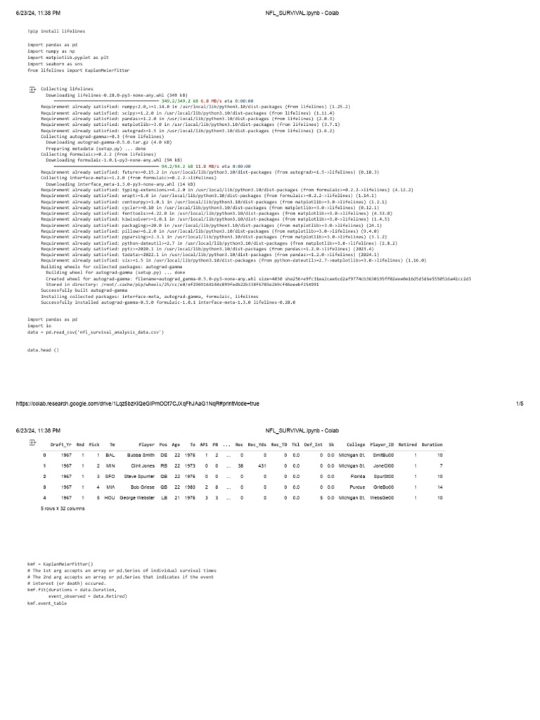 NFL - SURVIVAL - Ipynb - Colab | PDF
