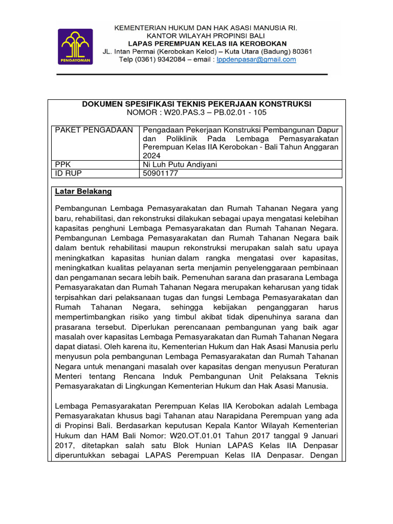 Spesifikasi teknis pekerjaan konstruksi bangunan kerobokan | PDF Spesifikasi teknis pekerjaan konstruksi bangunan kerobokan | PDF