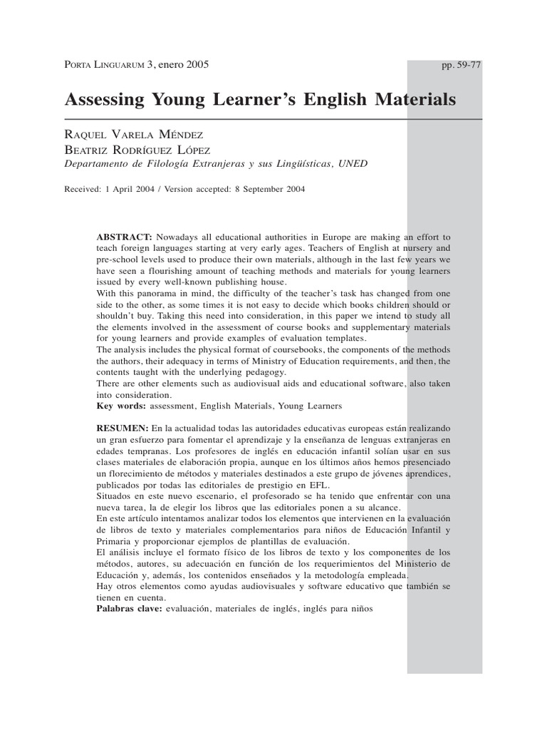 Assessing Young Learners English Materia | PDF | Pedagogy | Teachers