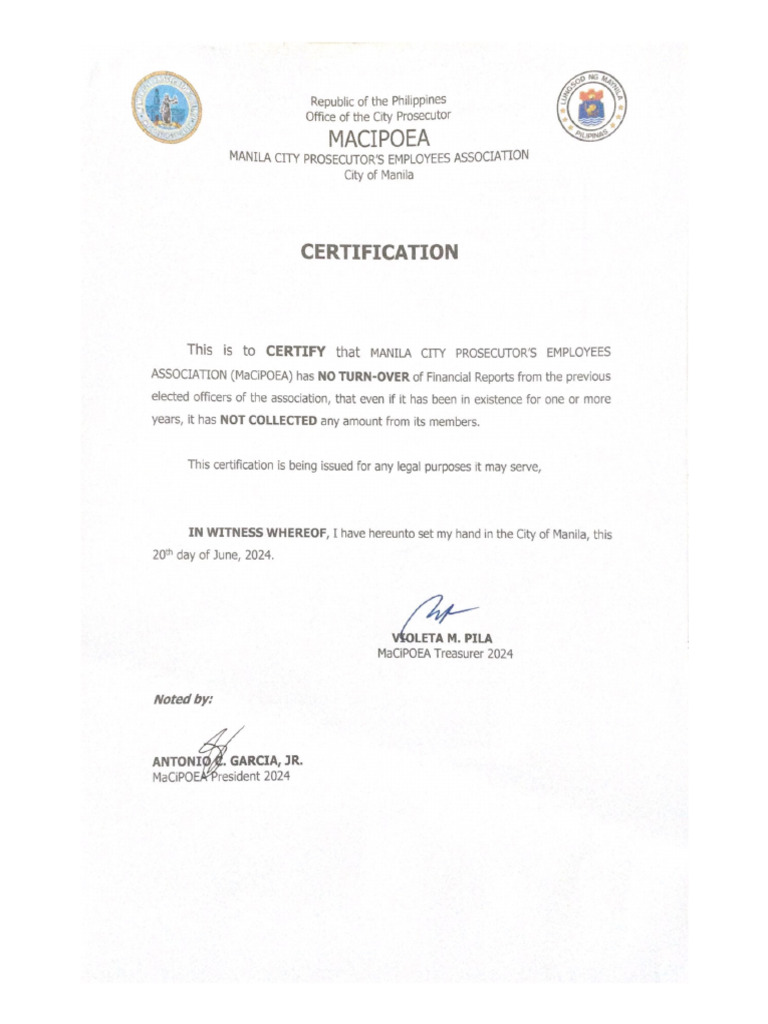 Certification of No Collection | PDF