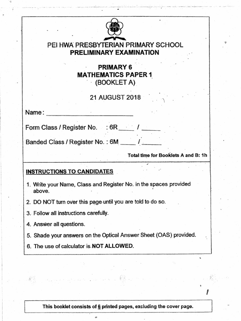 P6 Maths SA2 2018 Pei Hwa Exam Papers | PDF | Elementary Geometry ...