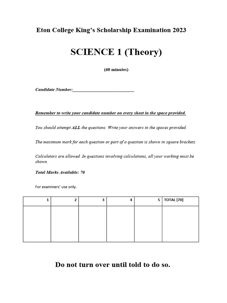 Eton King's Scholarship Science Exam 2023 | PDF | Carbon Dioxide ...