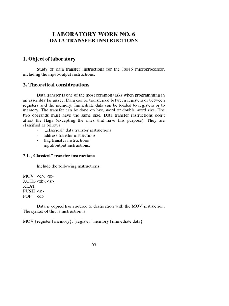 Lab - Assembly Language Programming With Data Transfer Instructions | PDF | Assembly Language ...