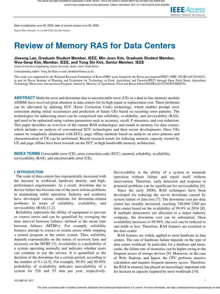 Review of Memory RAS For Data Centers | PDF | Error Detection And Correction | Dynamic Random ...