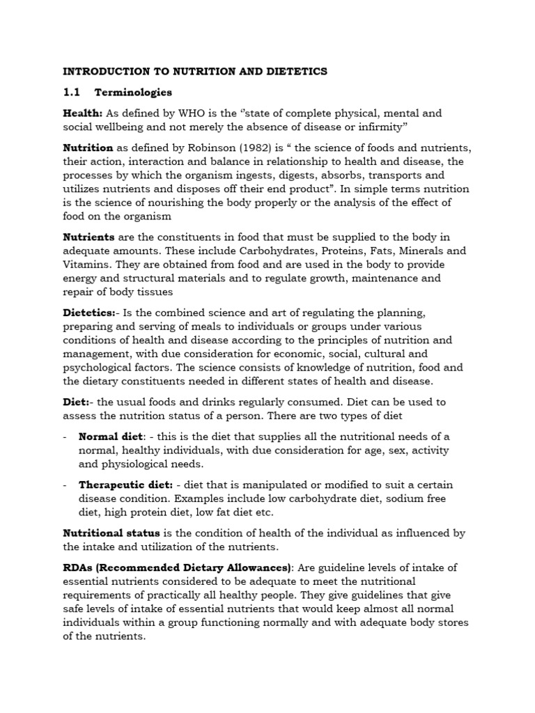 Introduction To Nutrition and Dietetics | PDF | Dietitian | Nutrients