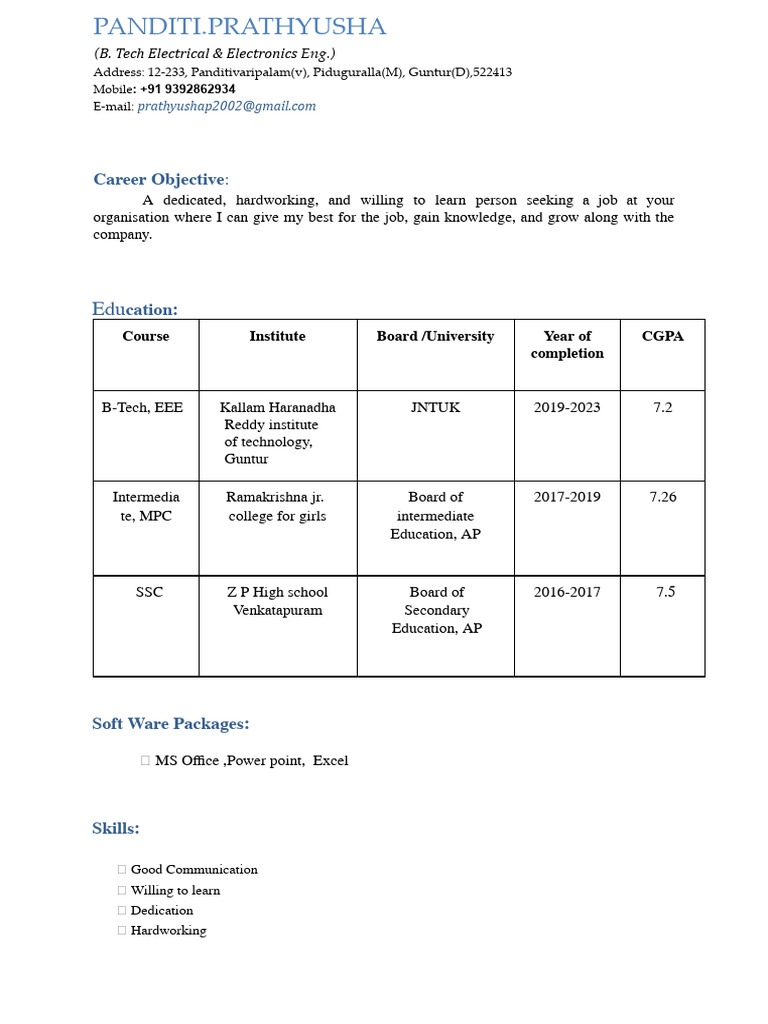 Prathyusha Reddy - Res | PDF | Career & Growth