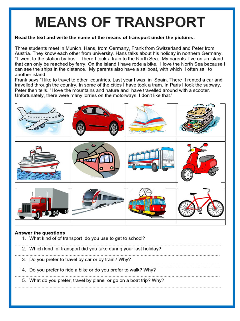 Means of Transport Reading Comprehension Exercises 135373 | PDF