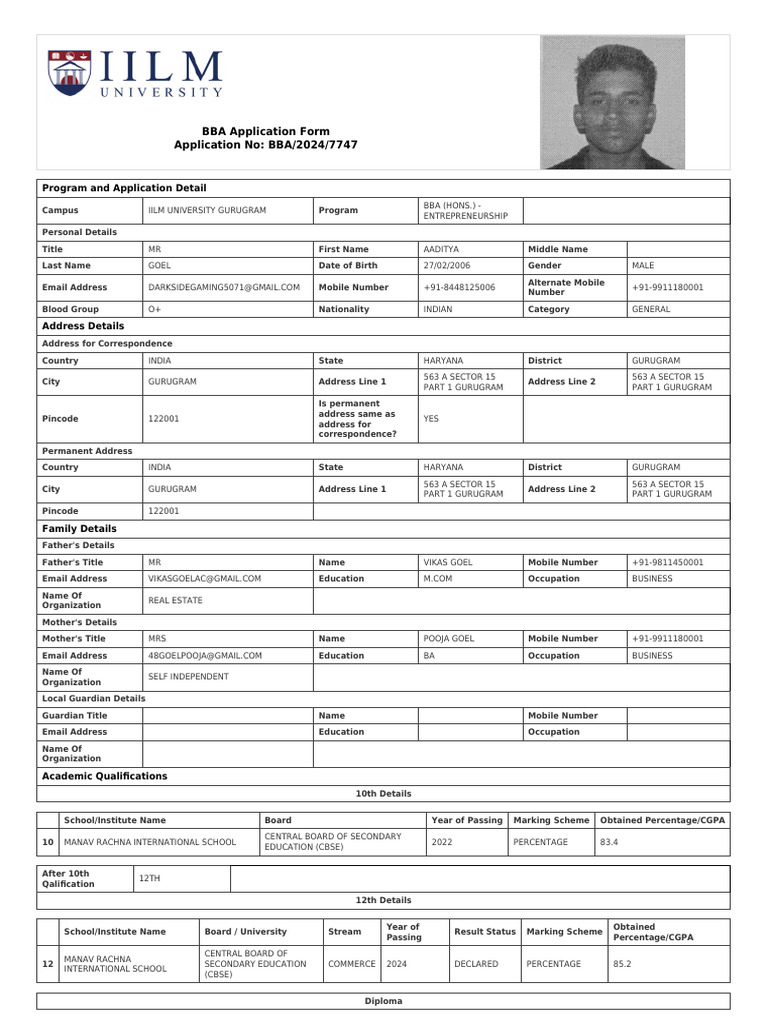 Application Form BBA 2024 7747 | PDF | Justice | Crime & Violence