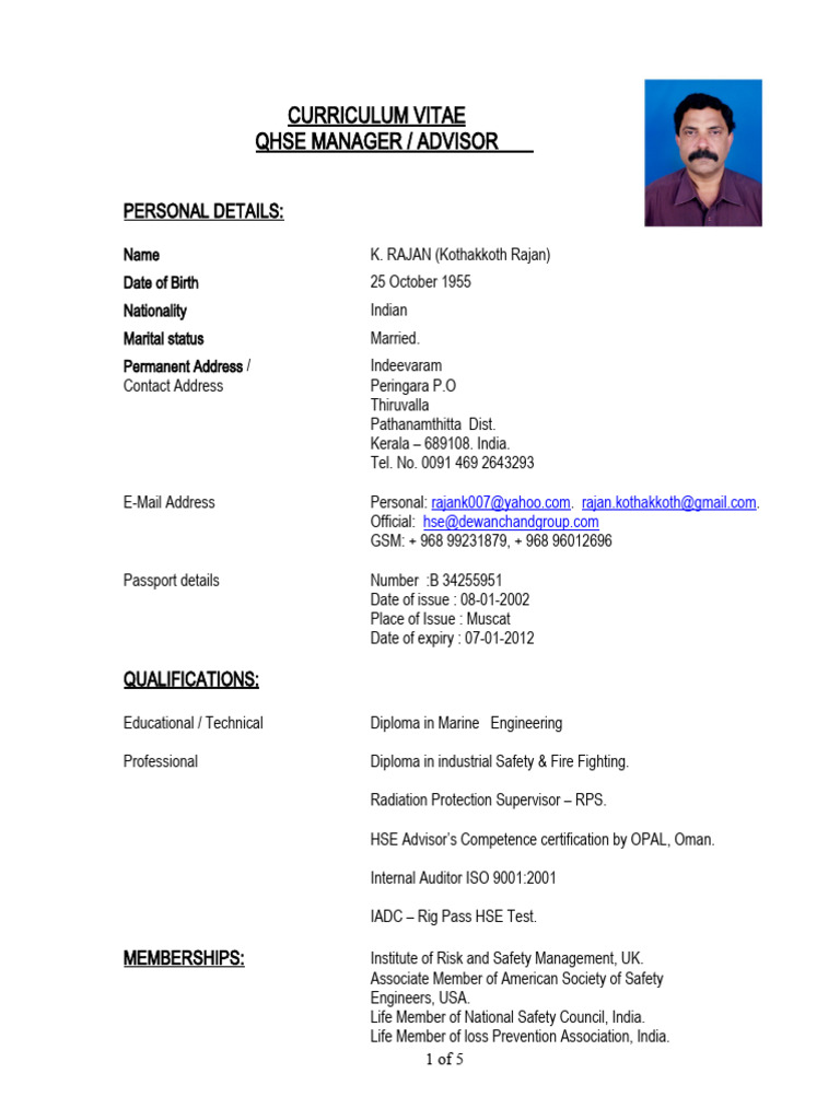 CV Rajan QHSE.M | PDF