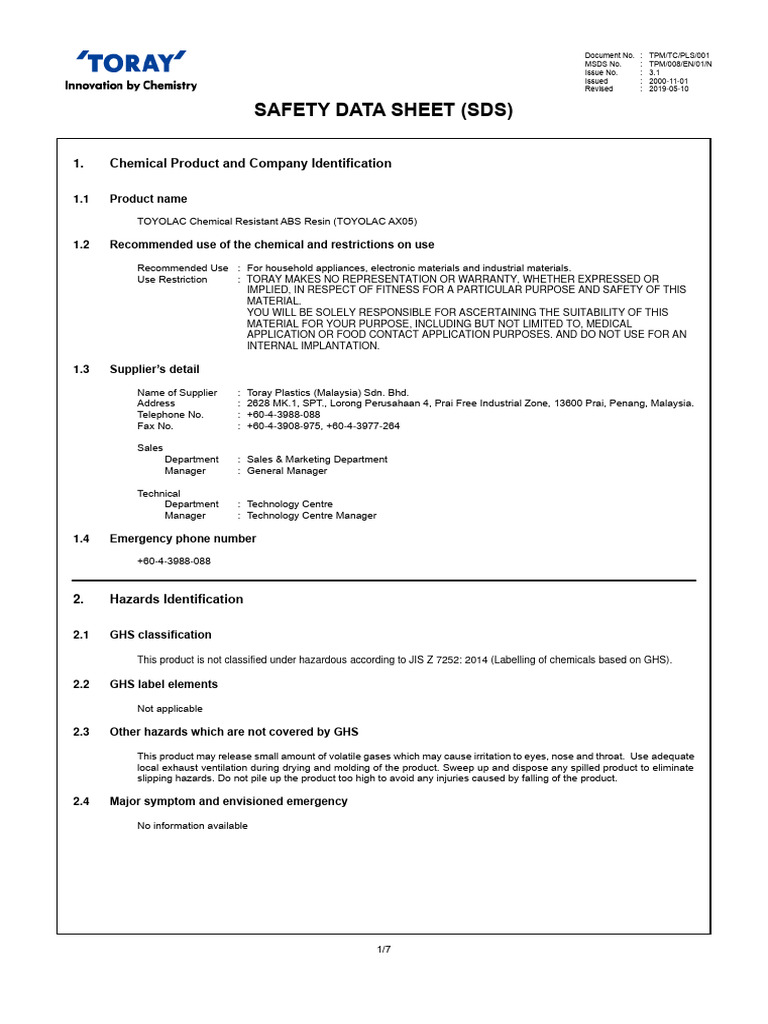 MSDS Abs | PDF | Materials