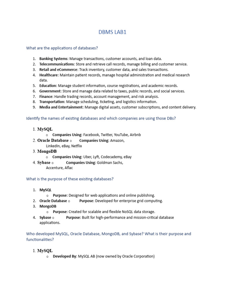 DBMS Lab1 | PDF | Databases | My Sql