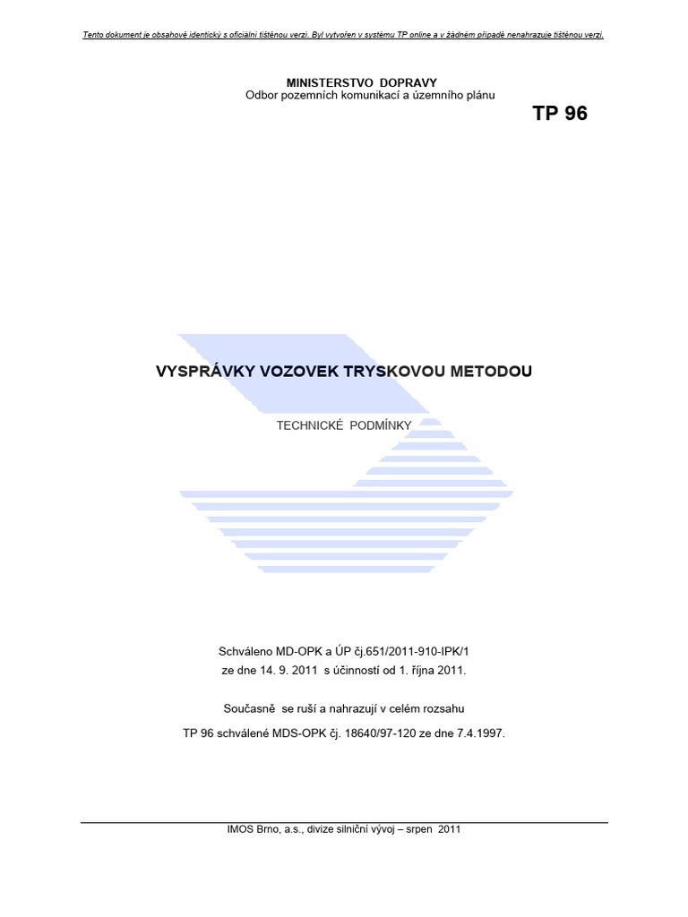 TP - 96 Vysprávky Vozovek Tryskovou Metodou | PDF