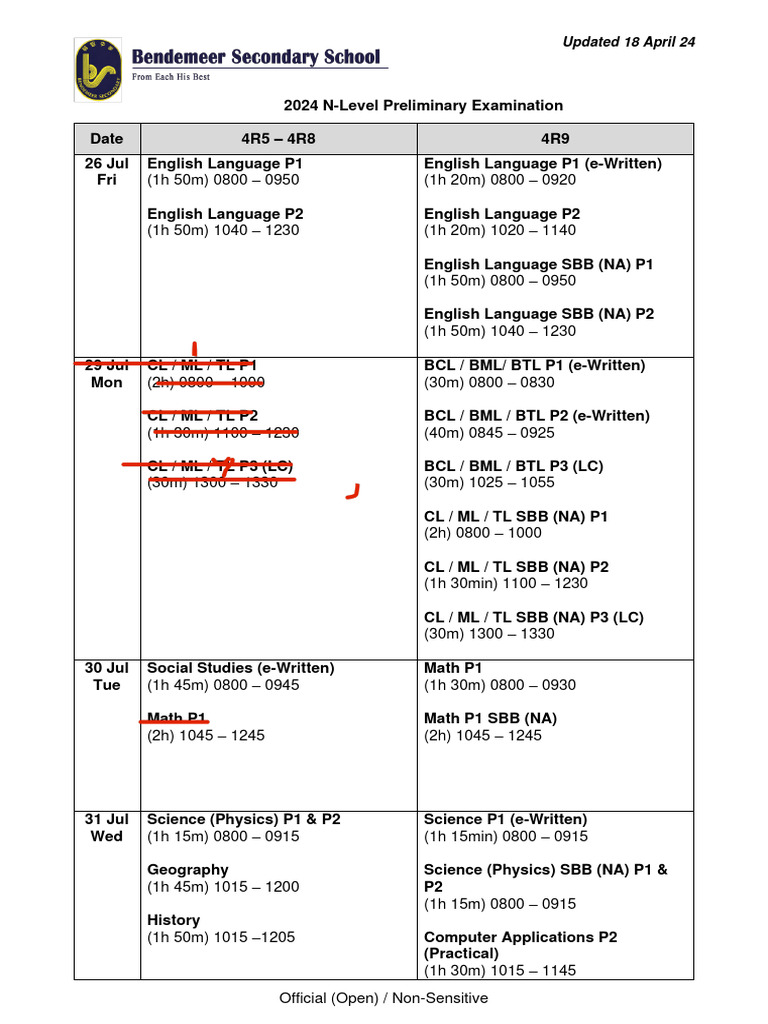 2024 N-Levels Prelim Timetable - Caa 18 Apr | PDF | Natural Sciences ...