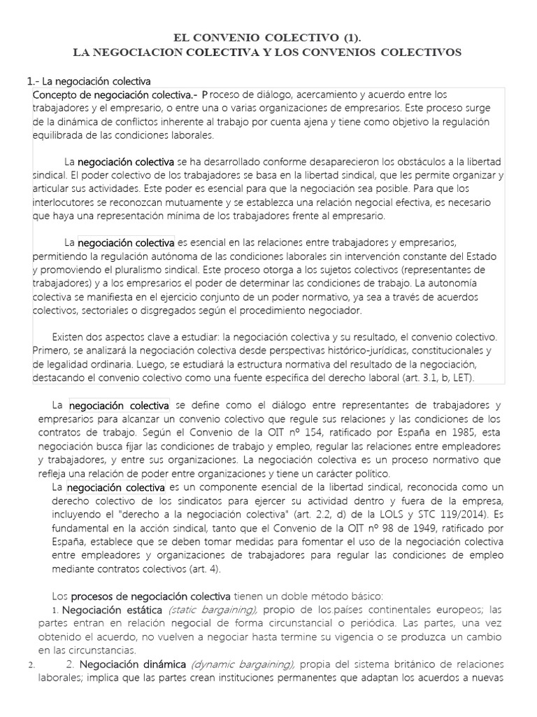 Tema 1.1. El Convenio Colectivo | PDF | Derecho laboral | La negociación colectiva