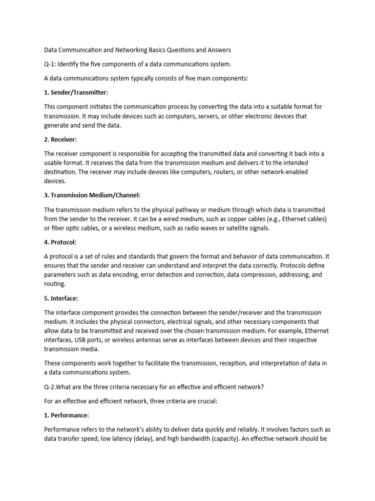 Data Communication and Networking Basics Questions and Answers | PDF ...