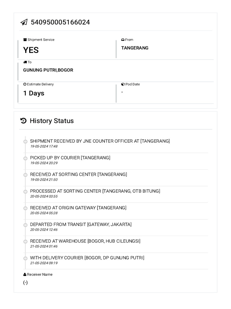 JNE Shipment Tracking: Tangerang to Bogor | PDF