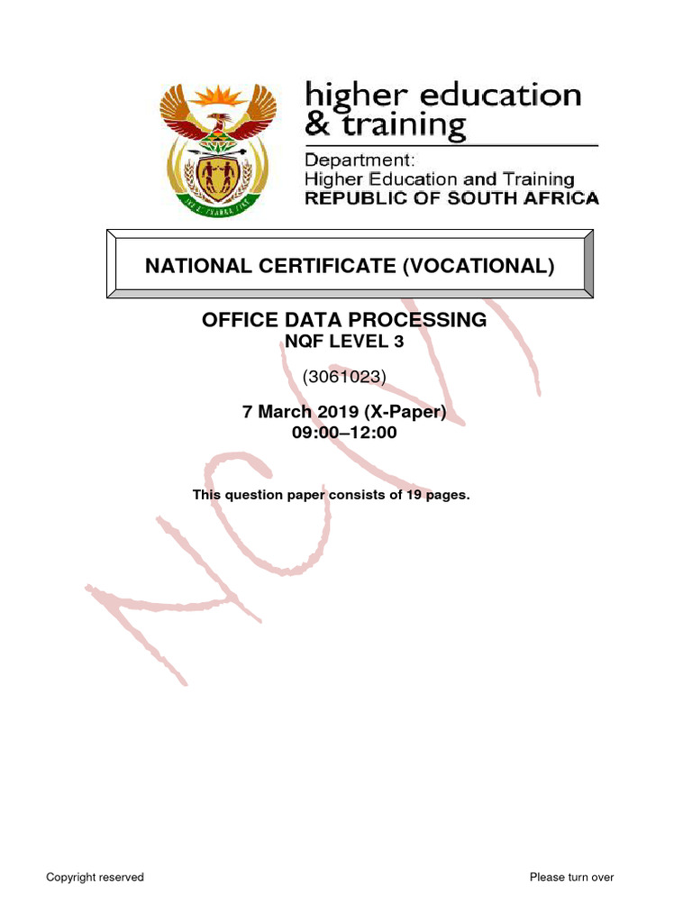 NC2190 - Office Data Processing L3 QP Feb 2019 | PDF | Computing