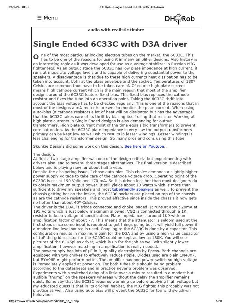 6C33C Single Ended Amplifier Design | PDF | Amplifier | Vacuum Tube