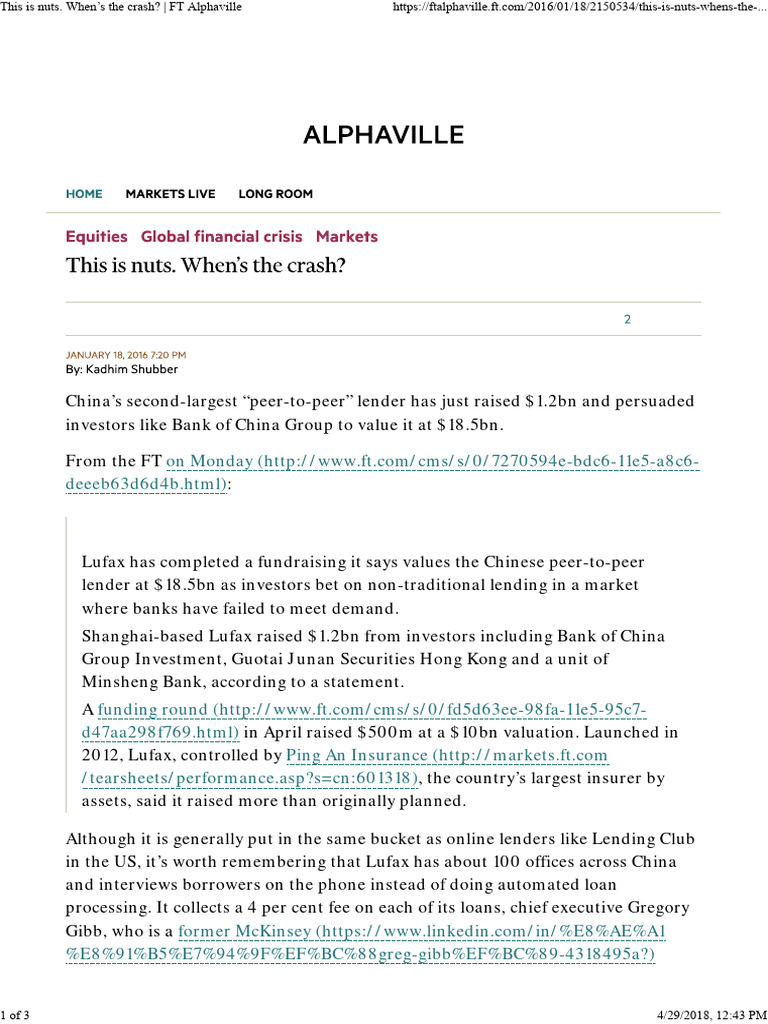 This Is Nuts. When's The Crash - FT Alphaville | PDF | Loans | Money