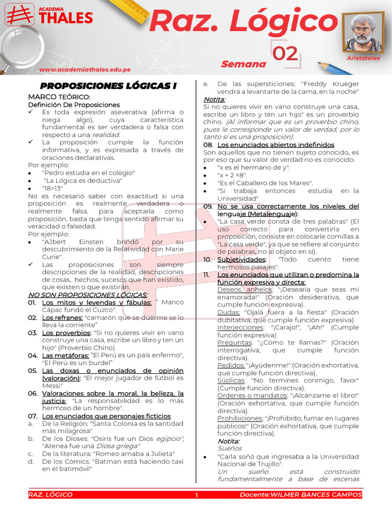 Raz. Lógico - Tema #002 | PDF | Proposición | Verdad