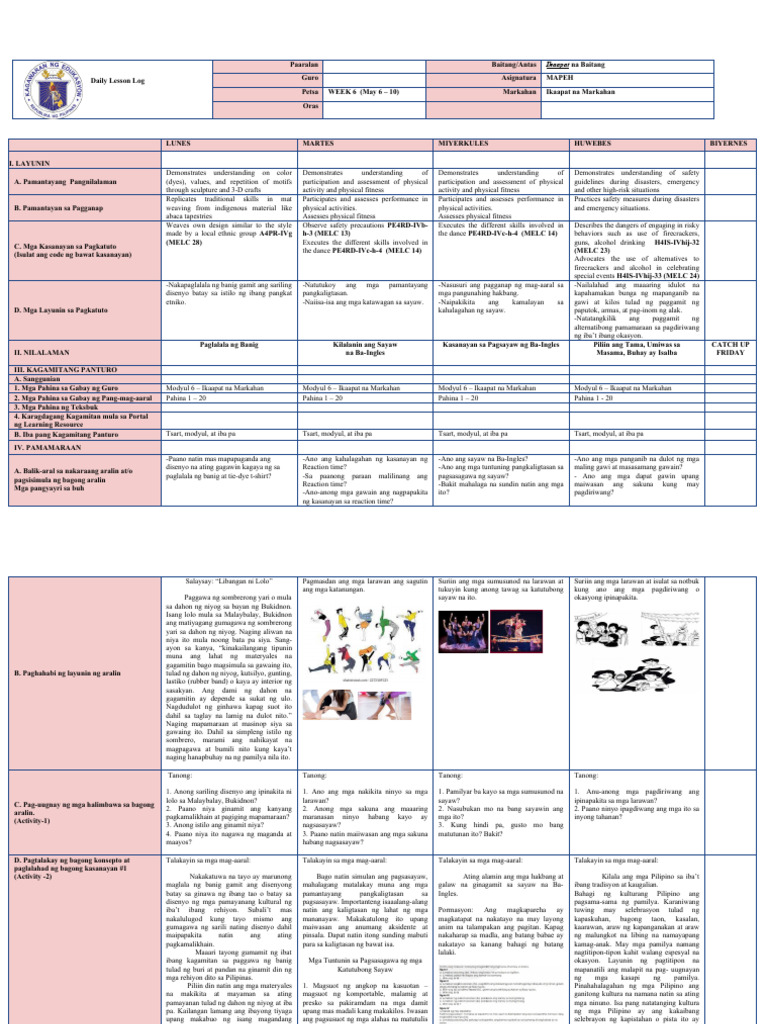 Mapeh 4 Q4 W6 DLL | PDF