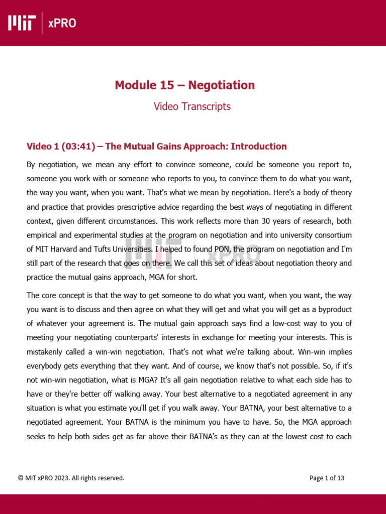 Module 15 Transcripts | PDF | Negotiation