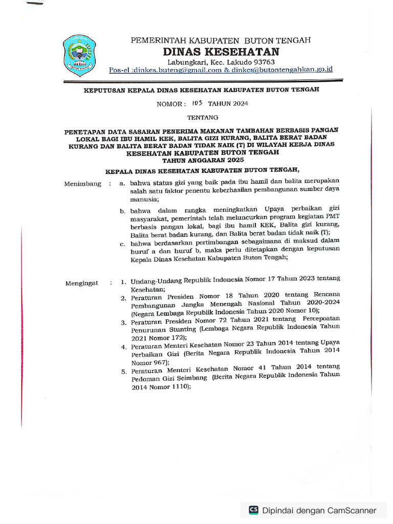 SK Penetapan Sasaran PMT Bahan Lokal Ta.2025 | PDF