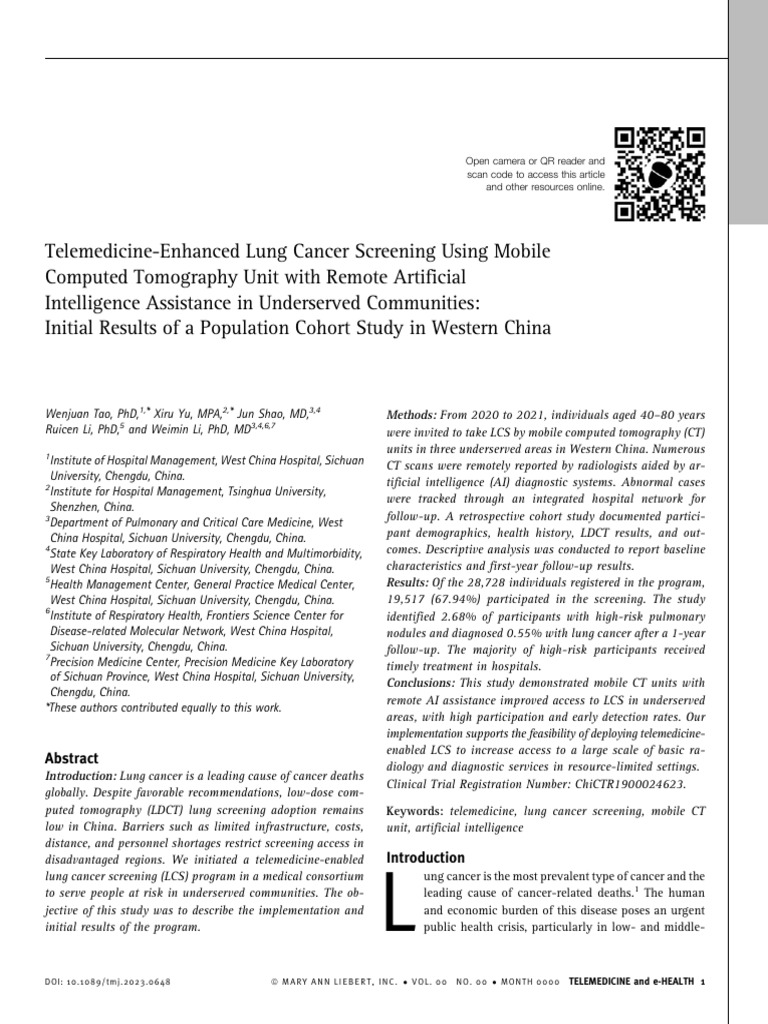 Tao Et Al 2024 Telemedicine Enhanced Lung Cancer Screening Using Mobile ...