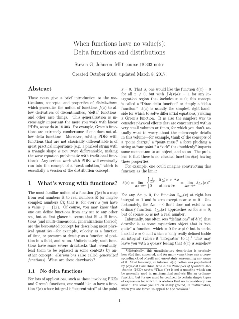 Delta Notes | PDF | Distribution (Mathematics) | Partial Differential ...