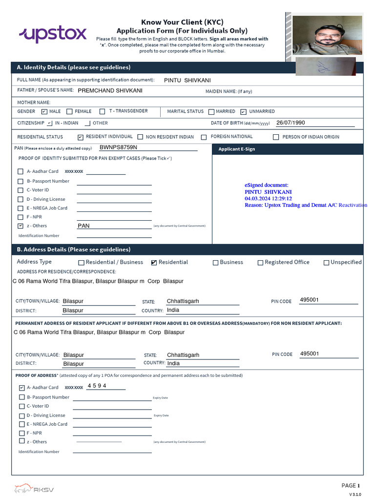 Ams - e Upstox Signed | PDF | Identity Document