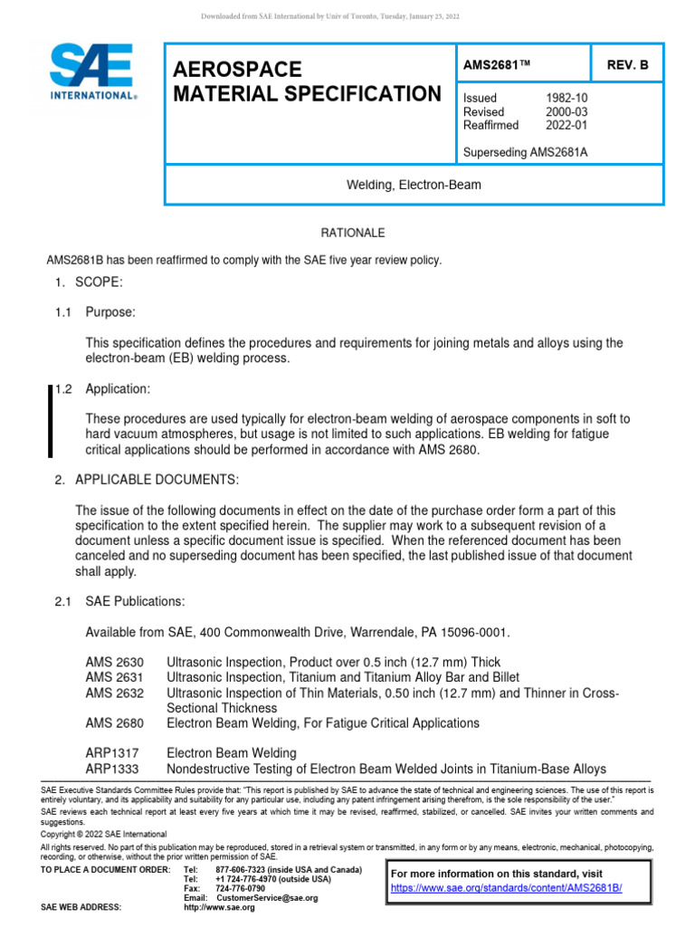 Sae Ams 2681B-2022 | PDF | Welding | Construction