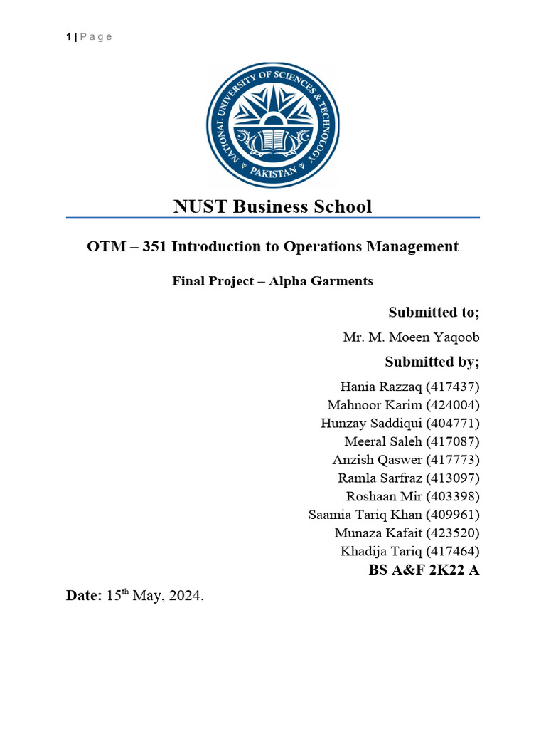 Alpha Garments Operations Management Report | PDF | Inventory | Supply ...