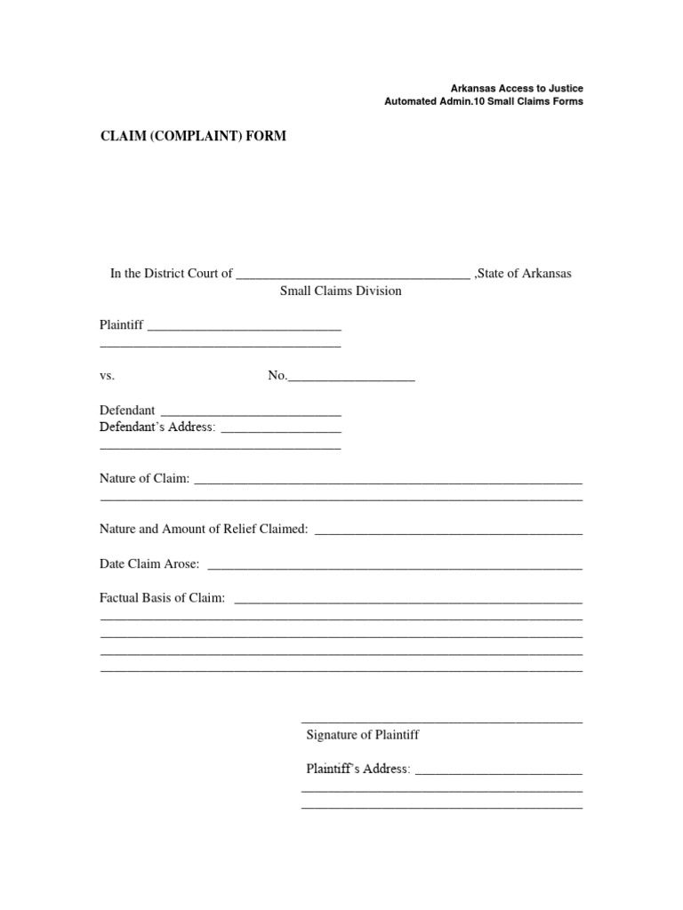 Small Claims Complaint Form 2020 | PDF | Complaint | Default Judgment