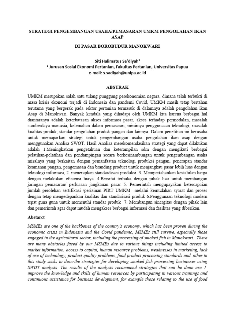 Strategi Pengembangan Pemasaran Umkm Pengolahan Ikan Asap 1 | PDF