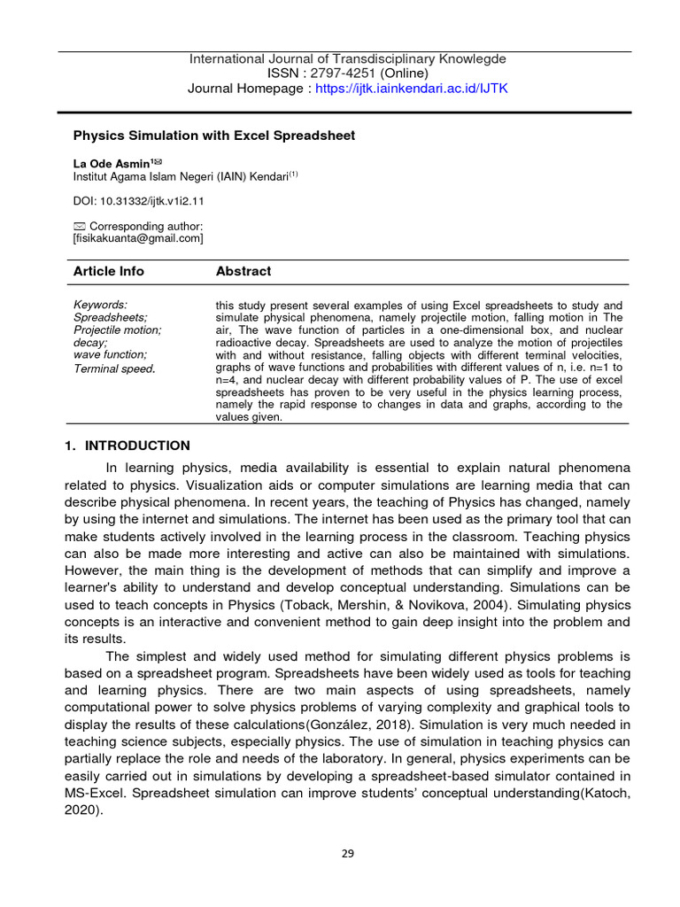 Physics Simulation With Excel Spreadsheet | PDF | Simulation | Spreadsheet Physics Simulation With Excel Spreadsheet | PDF | Simulation | Spreadsheet