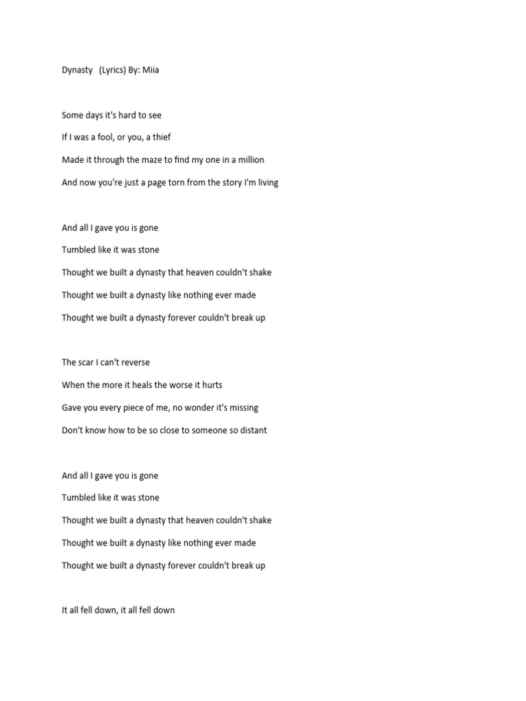 Miia's "Dynasty" Lyrics | PDF