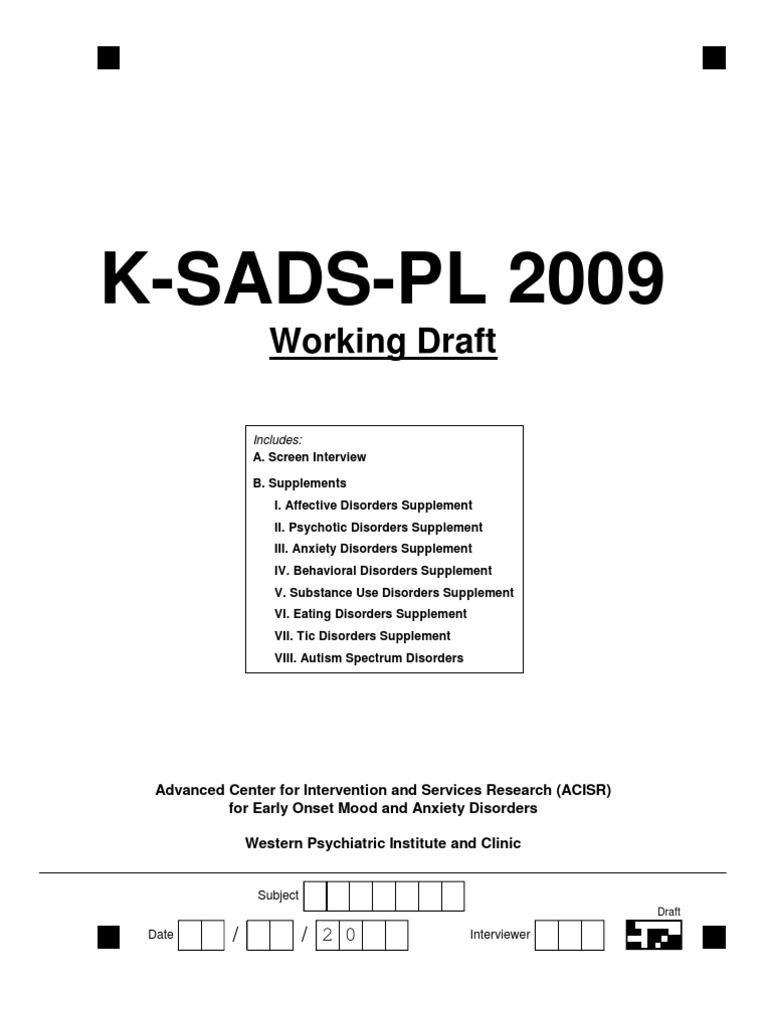 KSADS-PL 2009 Working Draft Full | PDF | Mania | Mood Disorders