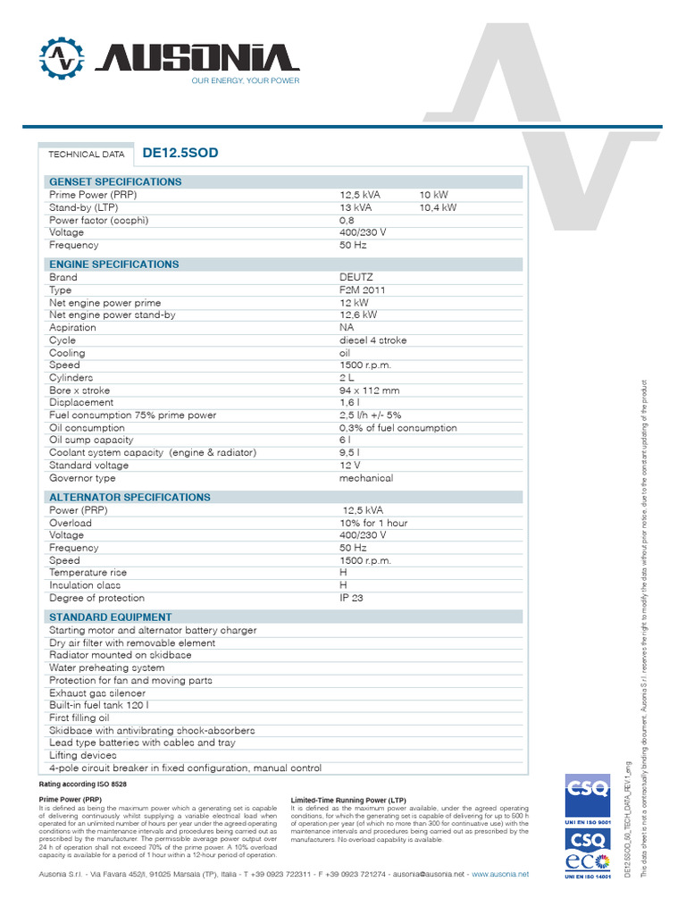 De12.5sod 50 Tech Data Rev.1 Eng | PDF | Engines | Electrical Engineering