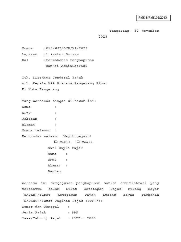 16 Permohonan Pengurangan Dan Penghapusan Sanksi Administrasi STP | PDF | Pengelolaan Keuangan ...