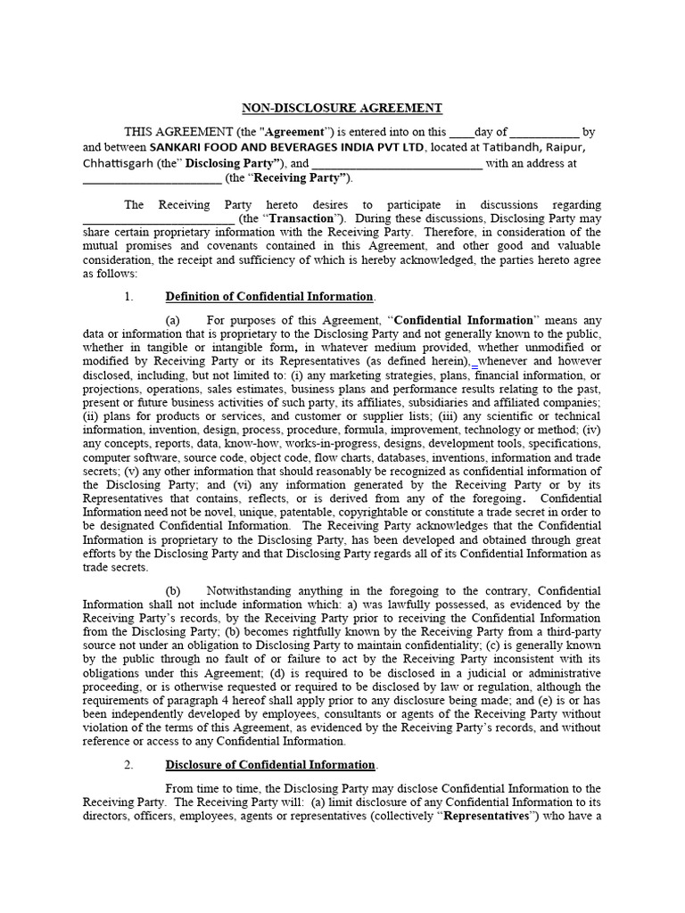 NDA Unilateral C2I | PDF | Discovery (Law) | Confidentiality