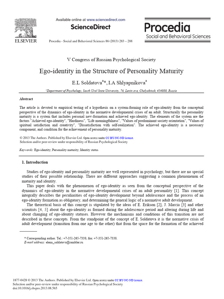 Ego-Identity in The Structure of Personality Maturity | PDF | Factor ...