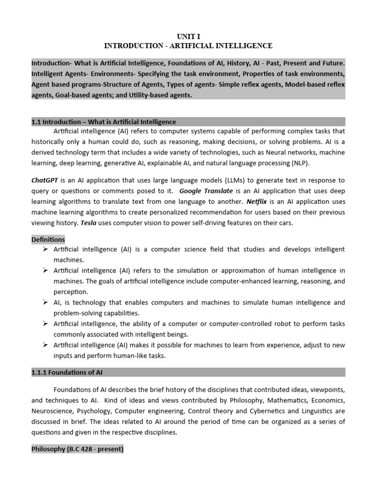 Unit I - Introduction To AI | PDF | Artificial Intelligence ...